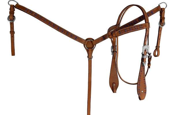 Medium oil leather browband headstall and breast collar set