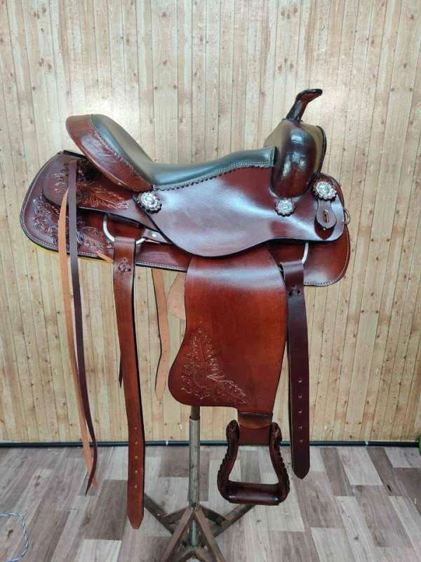 16" inch Roper Western Saddle Roping FQHB Medium Dark Leather + Tack Set